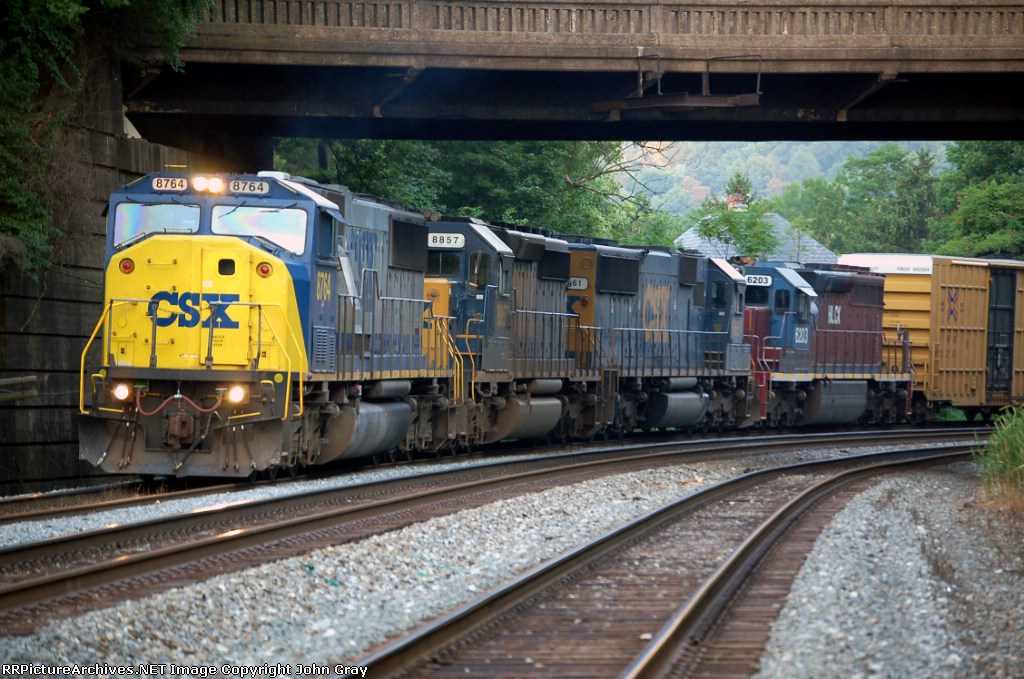 Q438 with CSXT 8764(SD60M), ex CR 5520(SD60M) built as CR 5518 (SD60M) , CSXT 8857(SD40-2) ex CR ...